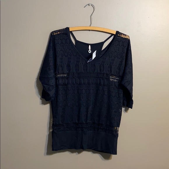 Robin K | Tops | Robin K Black Lace Overlay Top In Medium Nwt | Poshmark